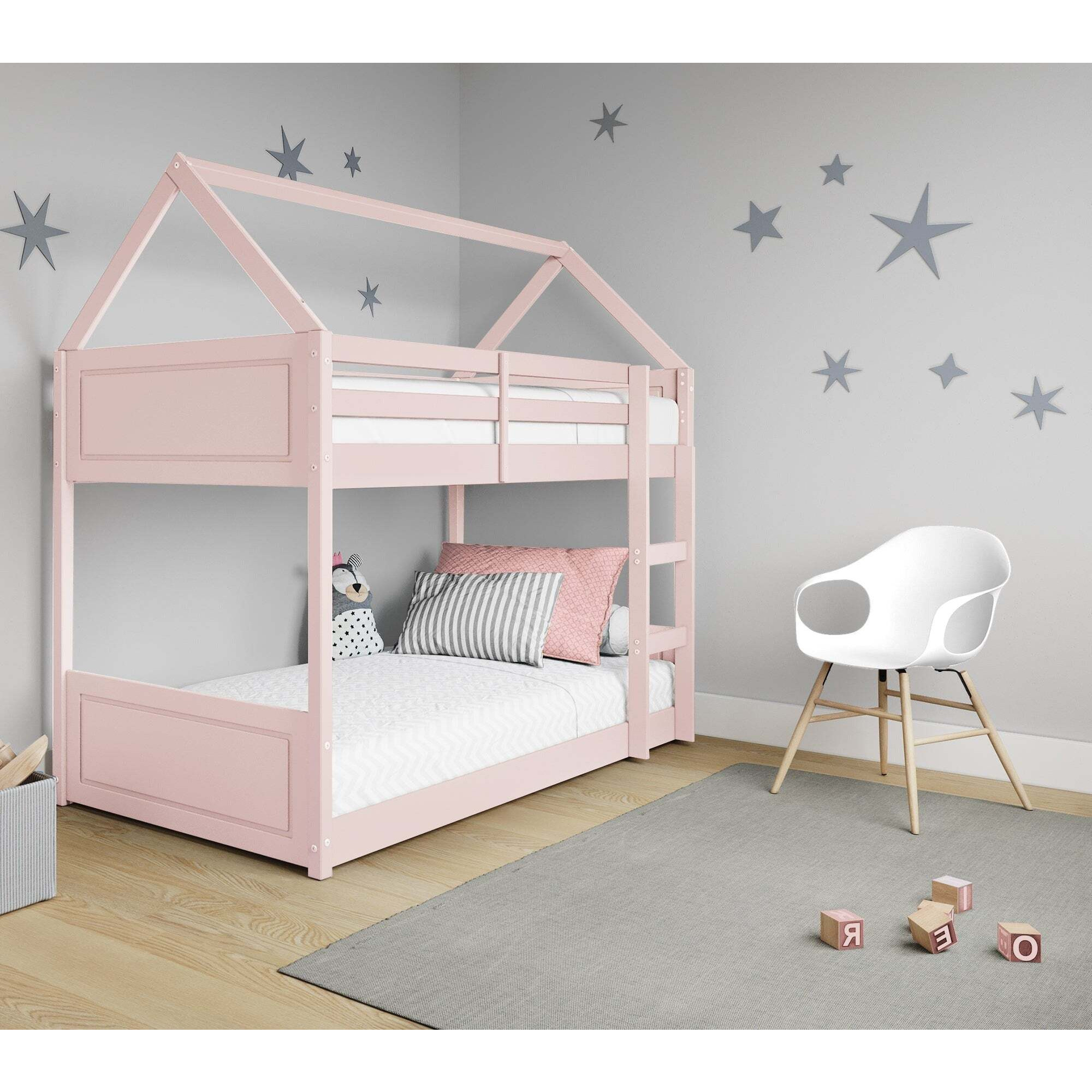 Miller Bunk Bed House Single Kids Frame, Pink by Home Detail | ufurnish.com