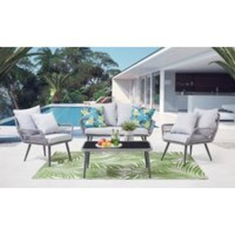 Grey Wicker Rope Garden Furniture Set - 4 Piece Sofa Set | Outdoor ...