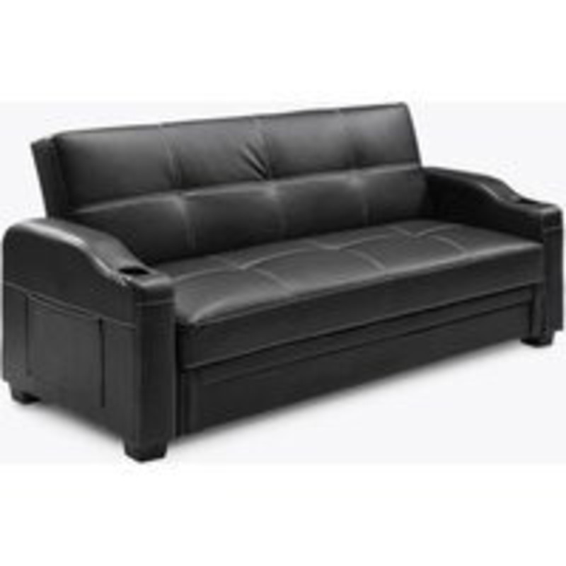 Black Faux Leather Storage Sofa Bed with Cupholders and Recliner by ...
