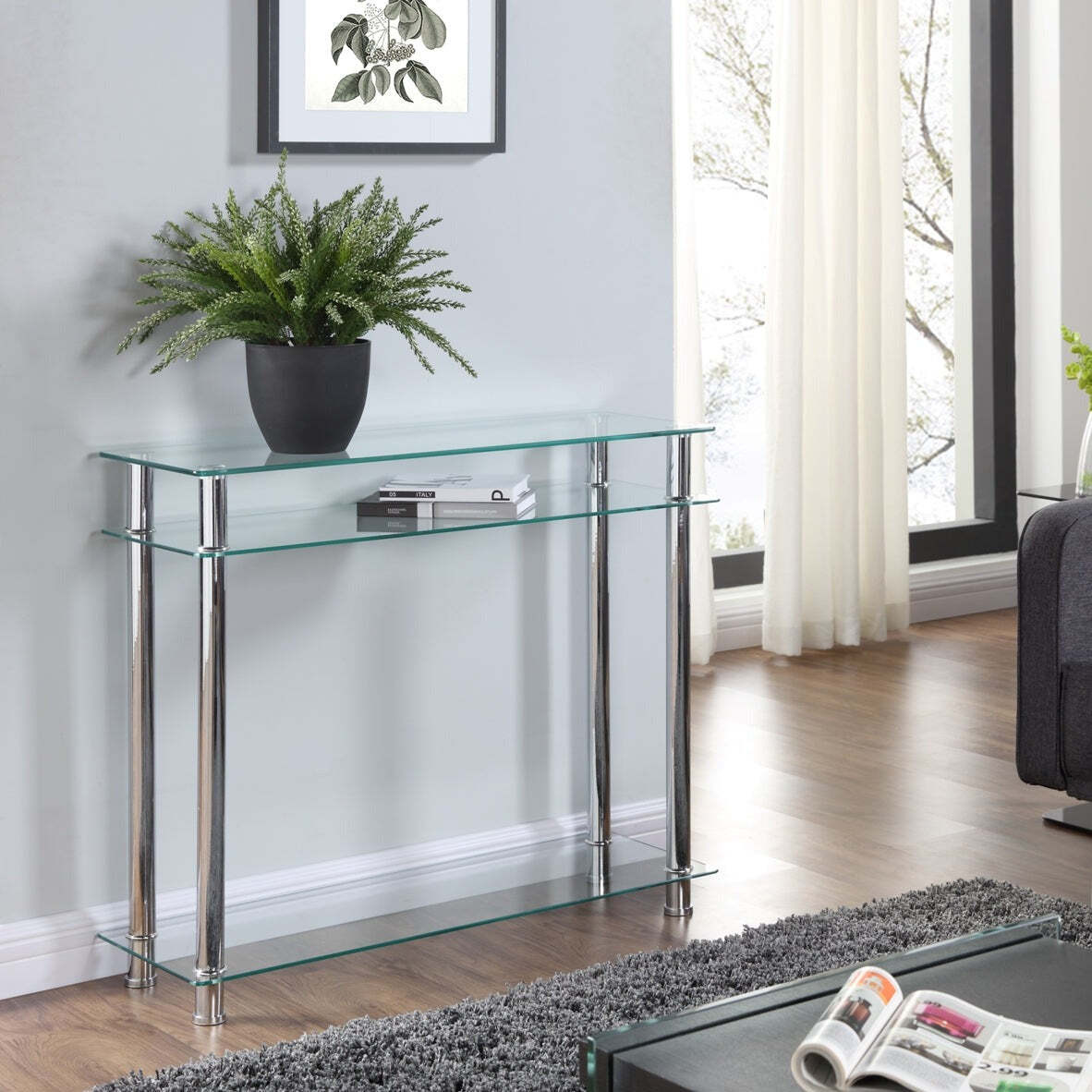 Clear Glass Chrome Console Table Large Hall Table Modern Furniture New ...
