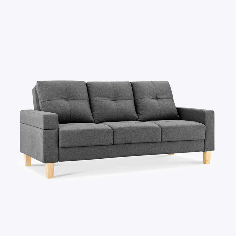 Large 3 Seater Sofa Bed Cushioned Fabric Grey Removable Arm Rest by ...