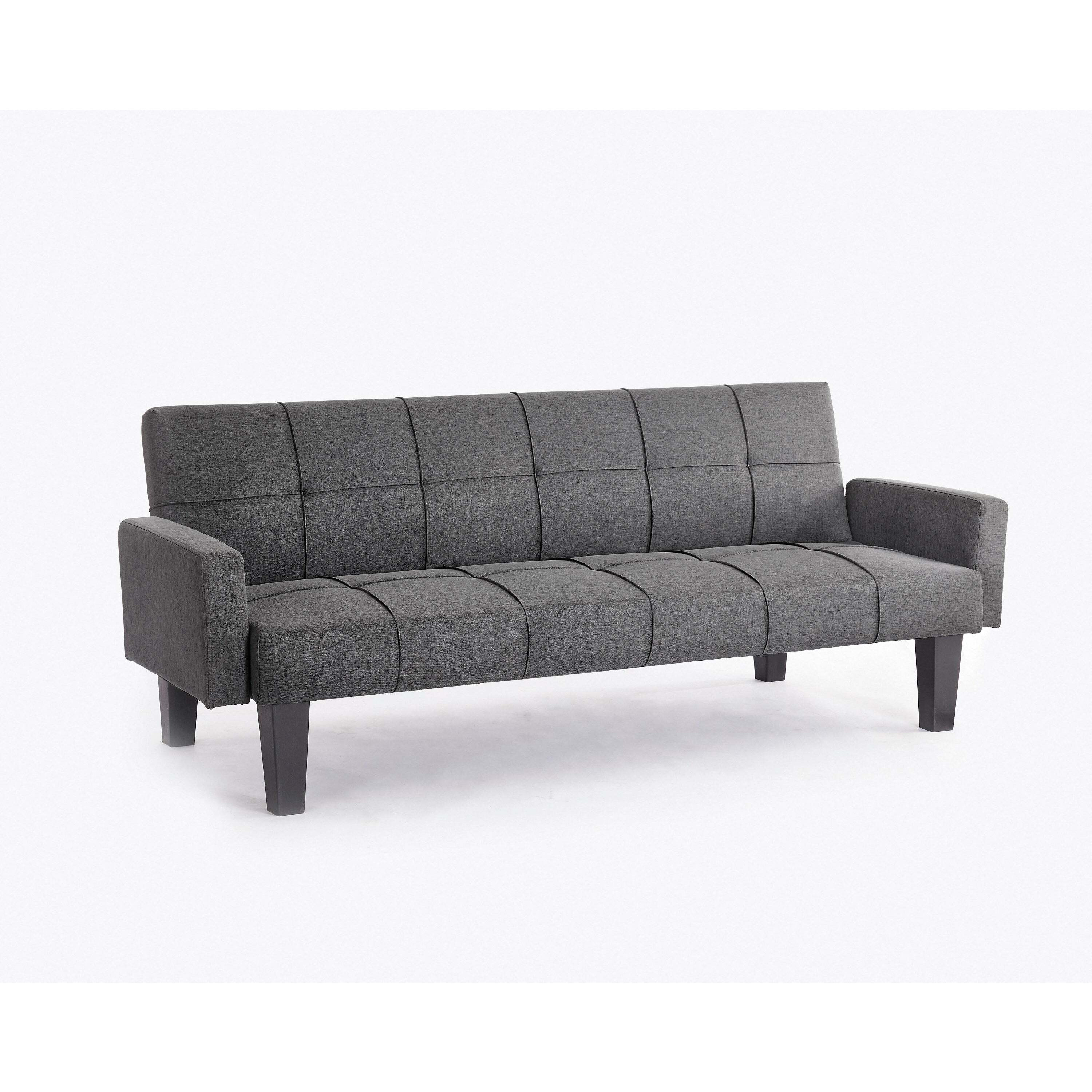 Levine 3 Seater Tufted Fabric Clic-Clac With Black Legs Sofa Bed, Dark ...