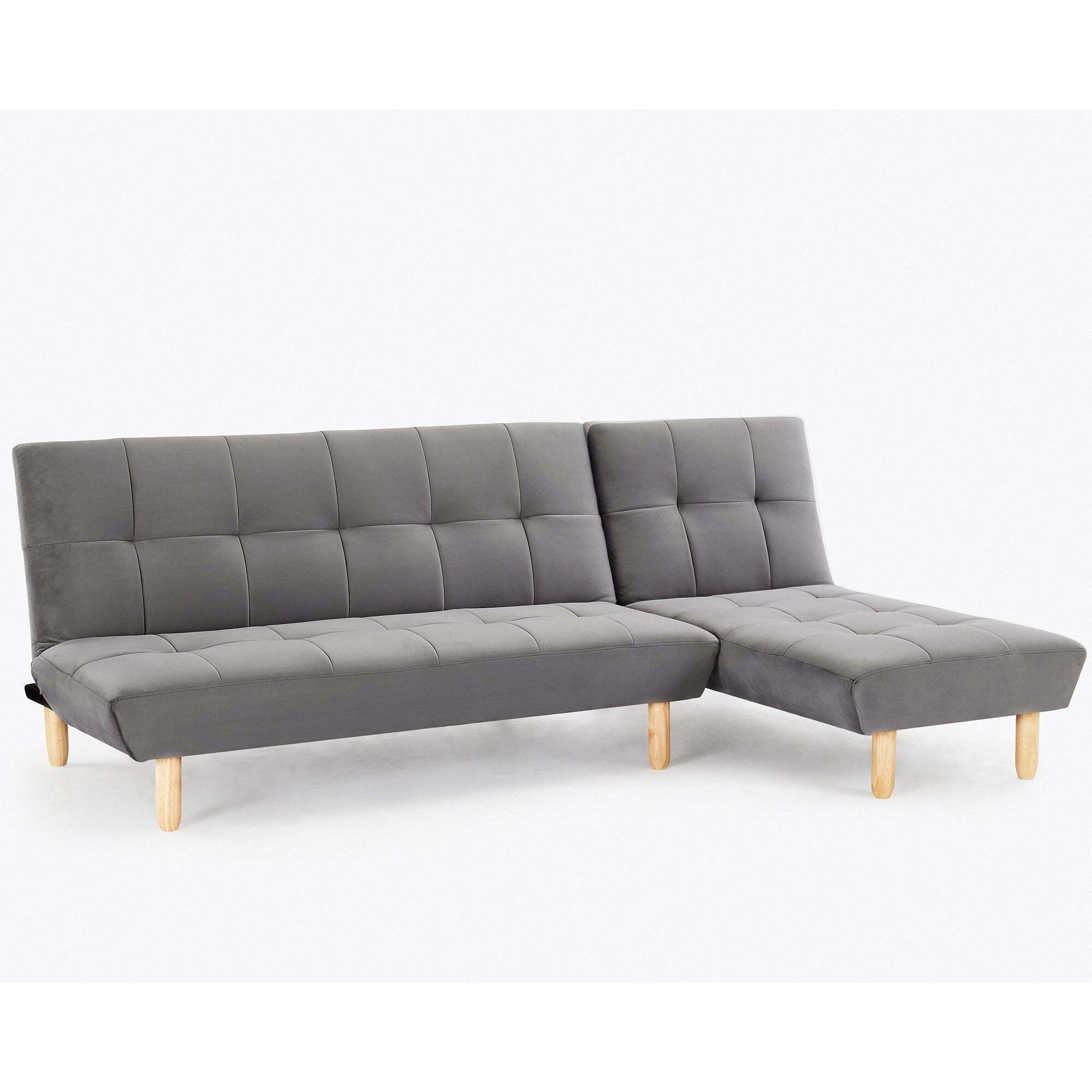 Morgan 3 Seater Chaise Fabric Grey Velvet Tuft Backrest Wooden Leg Clic ...