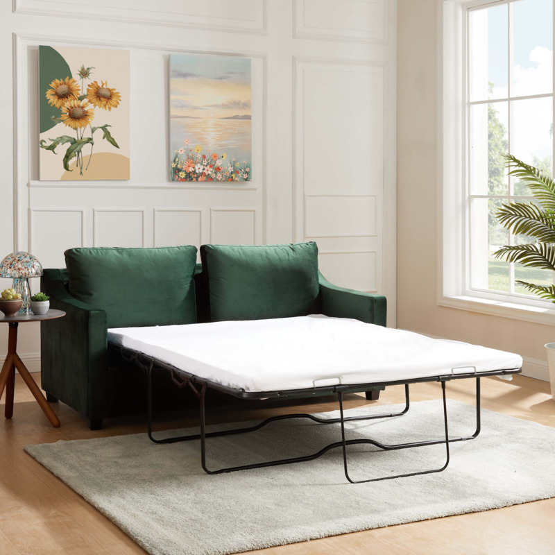 Cooper Velvet Fabric Pull Out Sofa Bed With Mattress, Green Velvet by ...