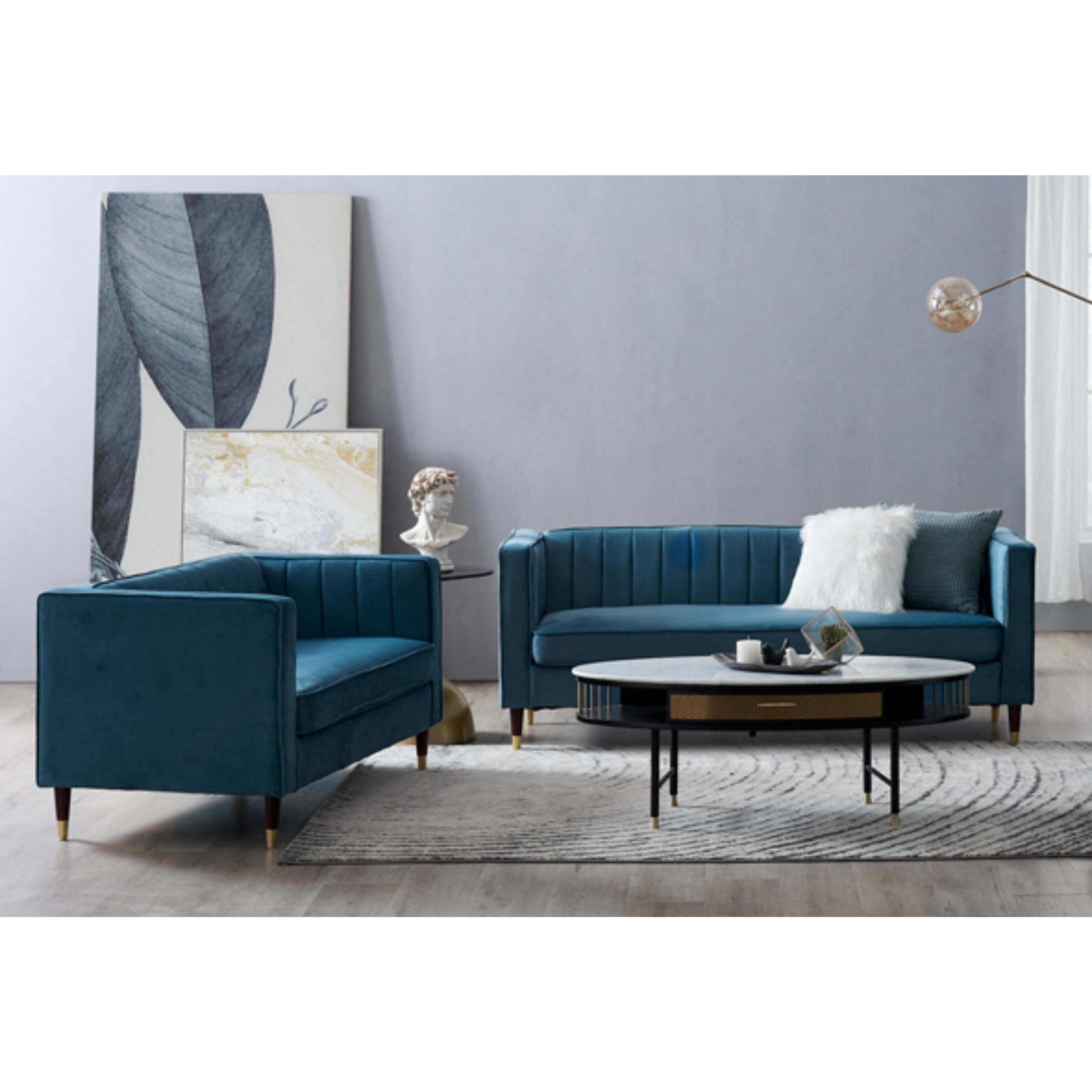 Thomas Velvet Fabric 2+3 Seater Sofa Set, Blue Velvet by Home Detail ...