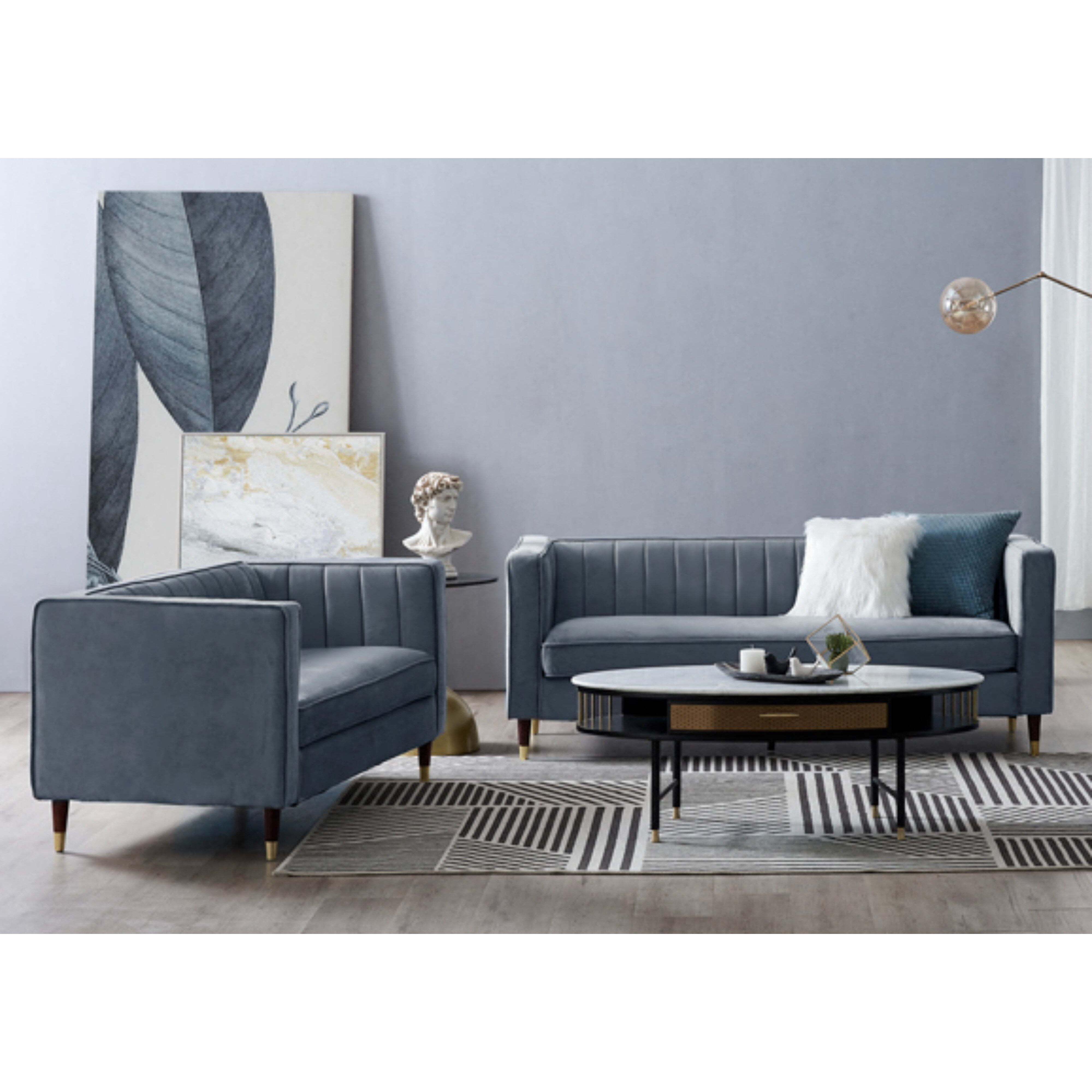 Thomas Velvet Fabric 2+3 Seater Sofa Set, Grey Velvet by Home Detail ...