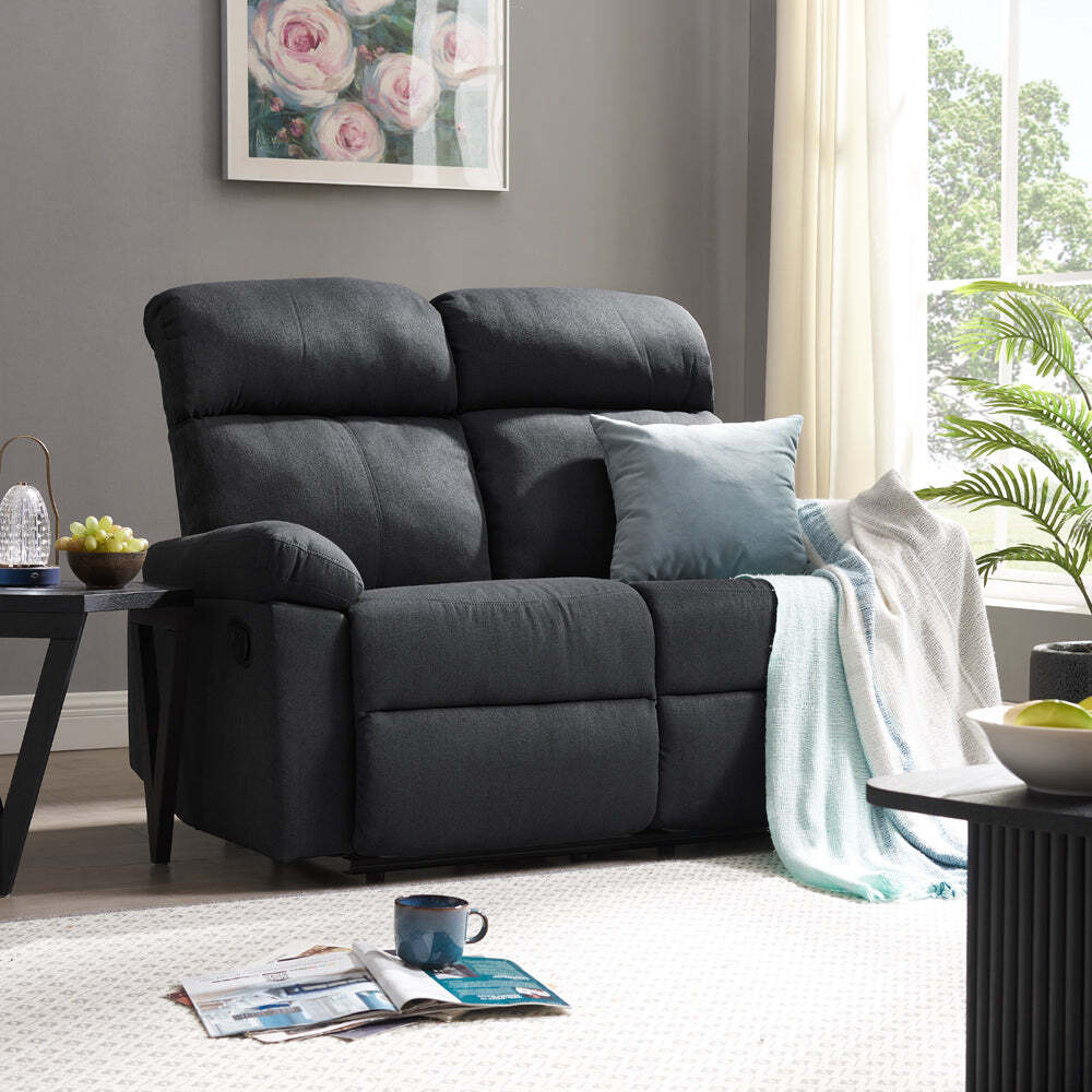 Brody Sofa Suite 2 Seater Manual Recliner Dark Grey Padded Fabric by ...