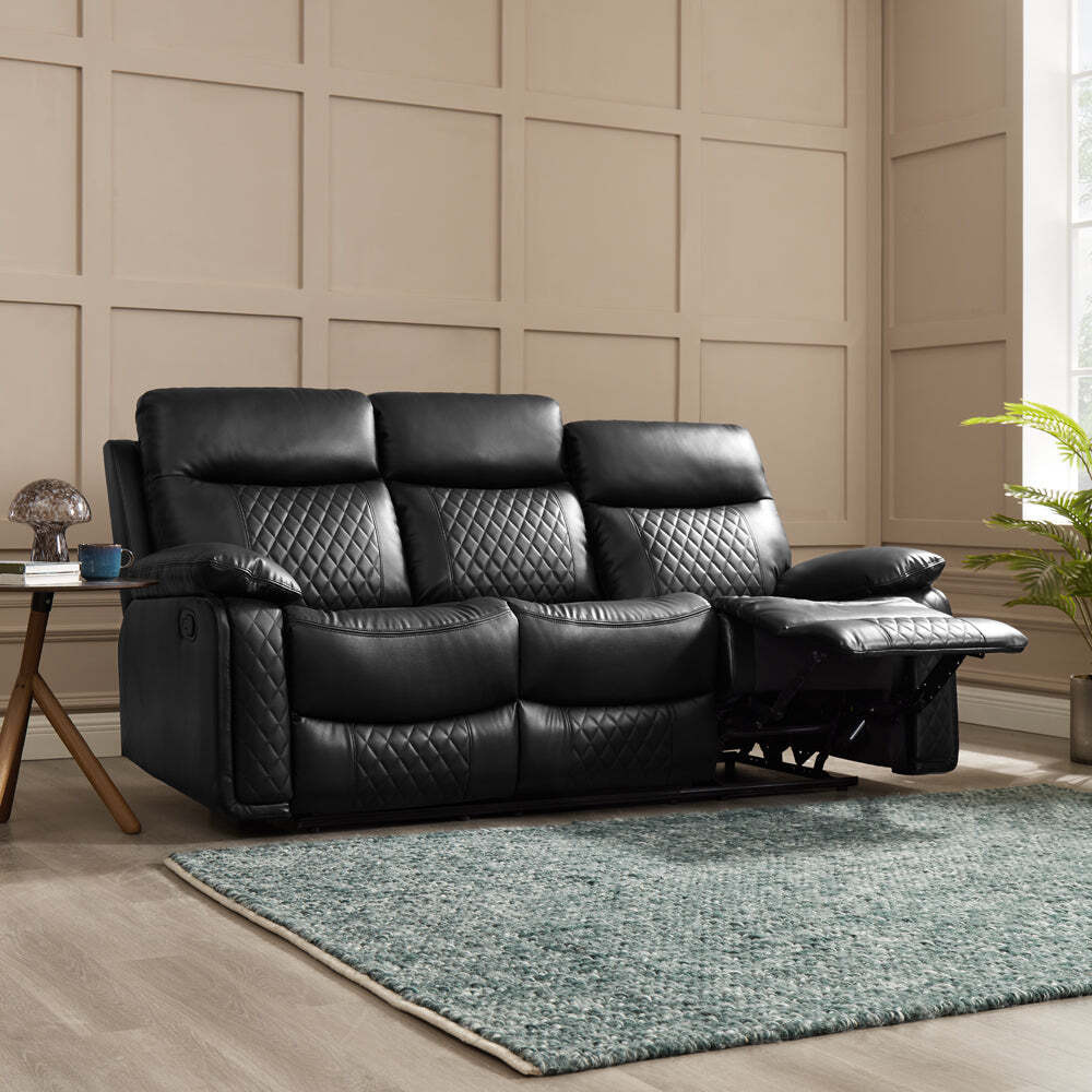 Carson 3 Seater Manual Recliner Sofa, Black Faux Leather by Home Detail ...