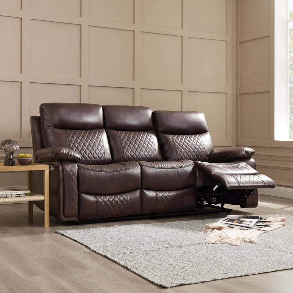 Carson 3 Seater Electric Recliner Sofa, Brown Faux Leather by Home ...