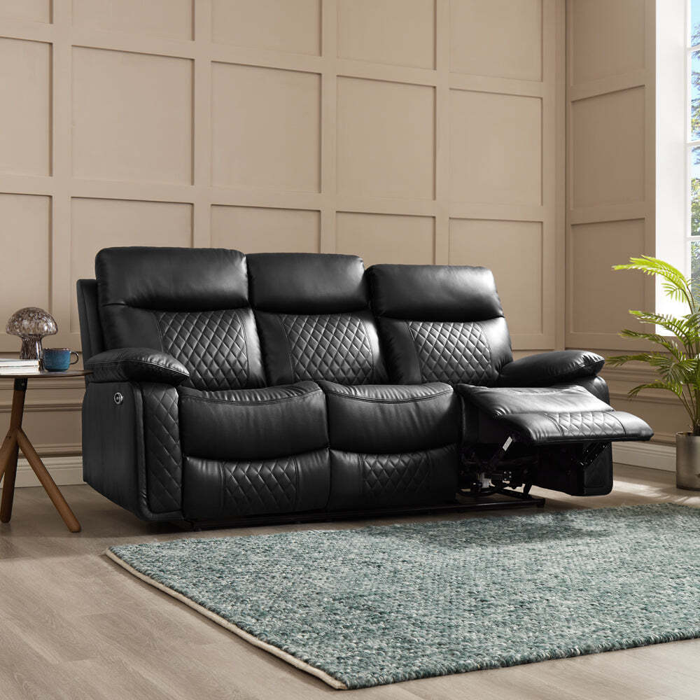 Carson 3 Seater Electric Recliner Sofa, Black Faux Leather by Home ...