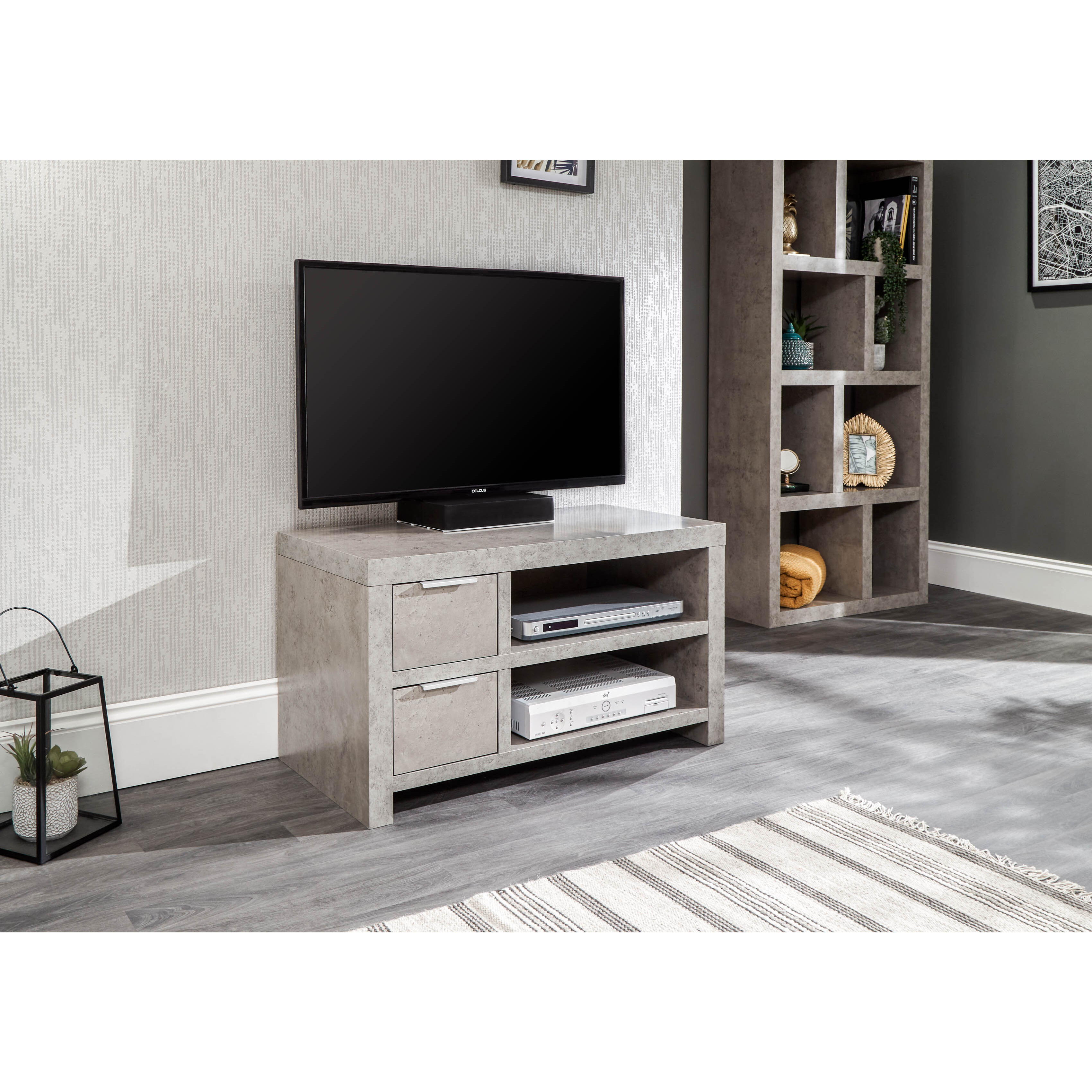 Bloc 2 Drawer Tv Unit Concrete by Home Detail | ufurnish.com