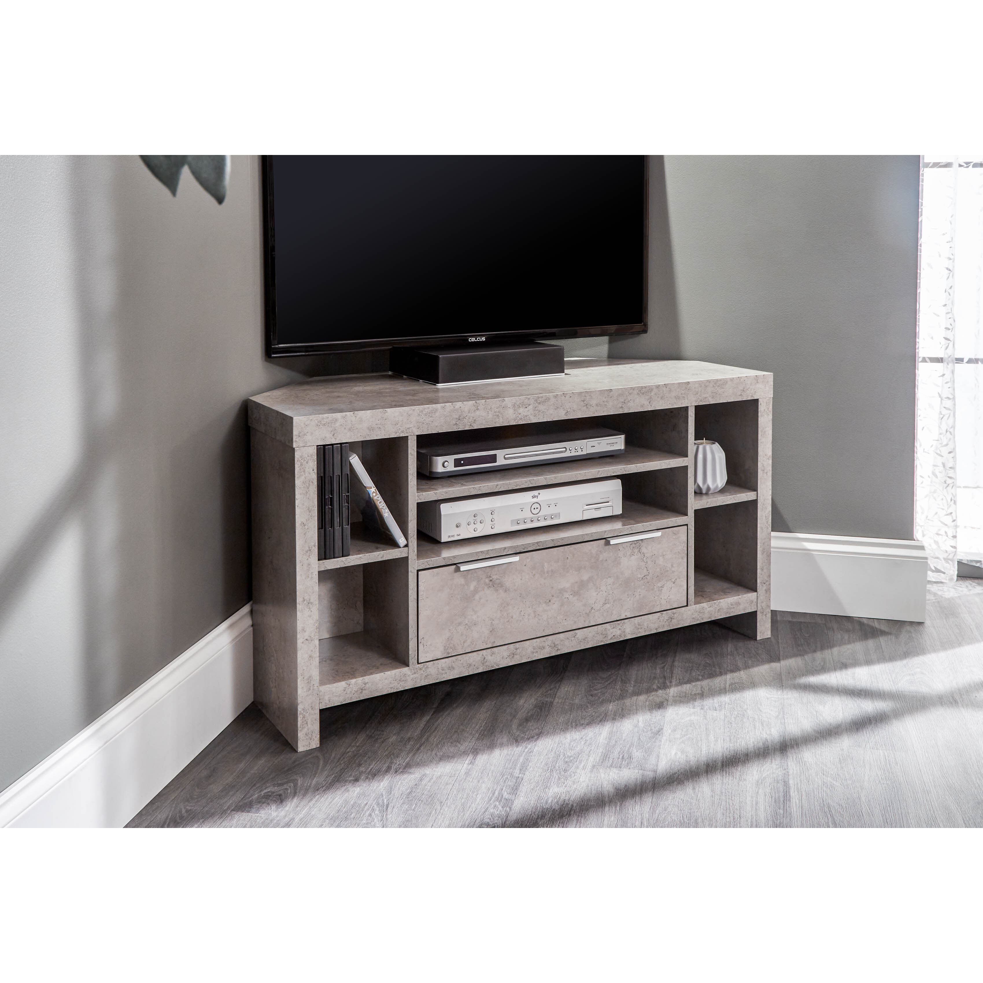 Bloc Corner Tv Unit Concrete by Home Detail | ufurnish.com