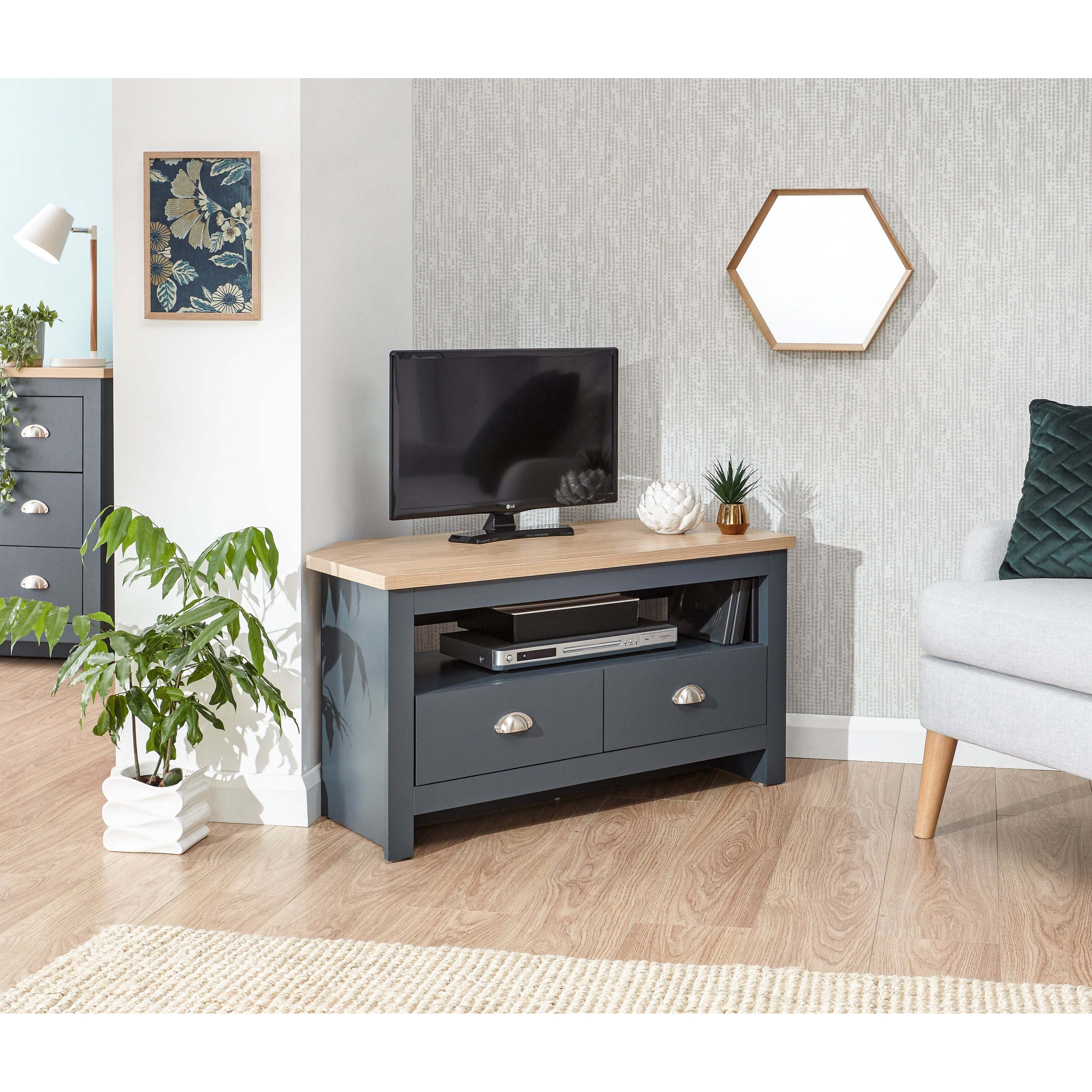 Lancaster Corner Tv Unit Slate Blue by Home Detail | ufurnish.com