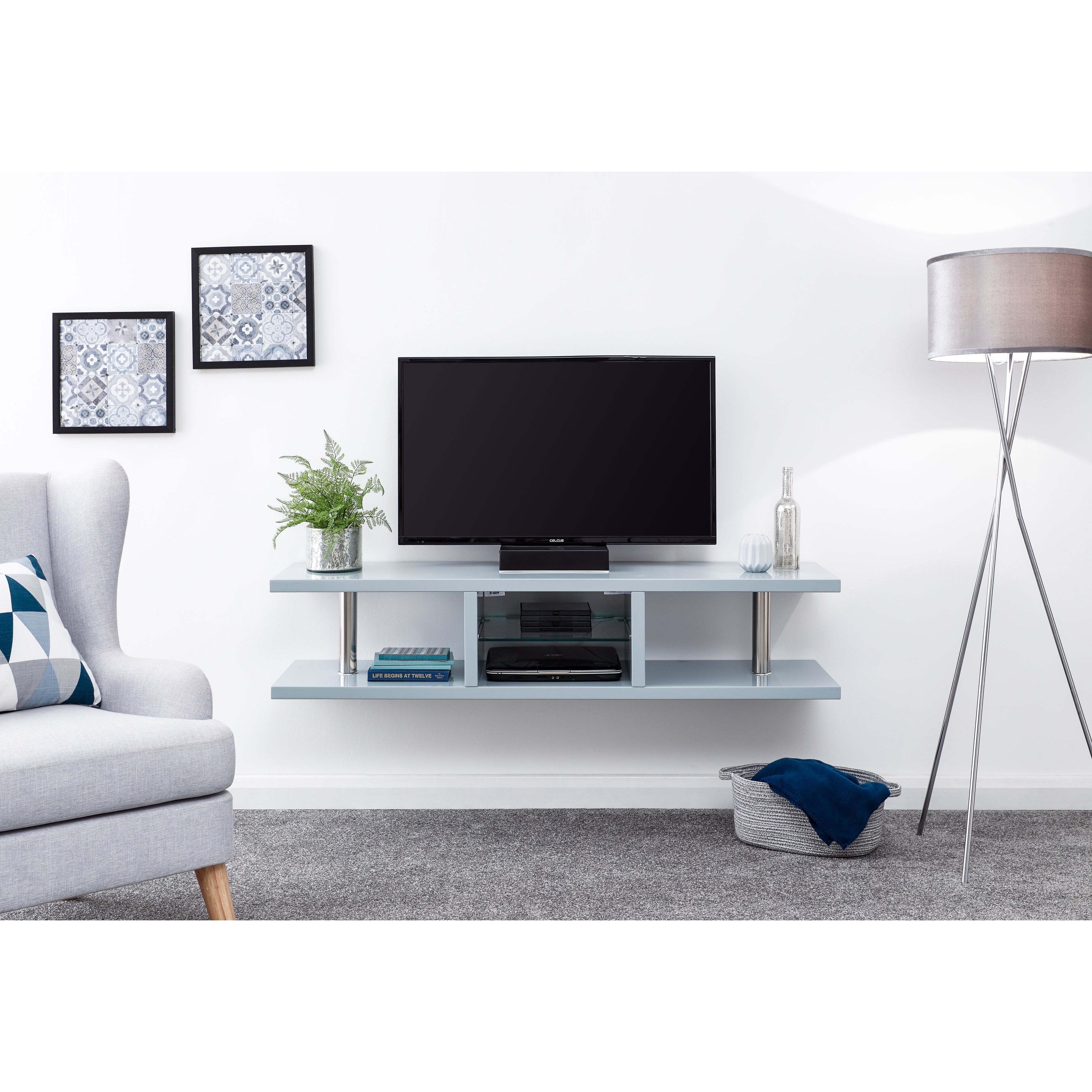 Polar High Gloss Wall Mounted Led Tv Unit Grey by Home Detail ...