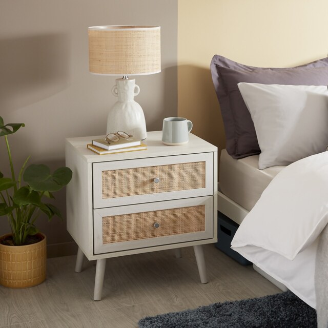 Kubu Rattan 2 Drawer Bedside Table - Whitewash by Homebase | ufurnish.com