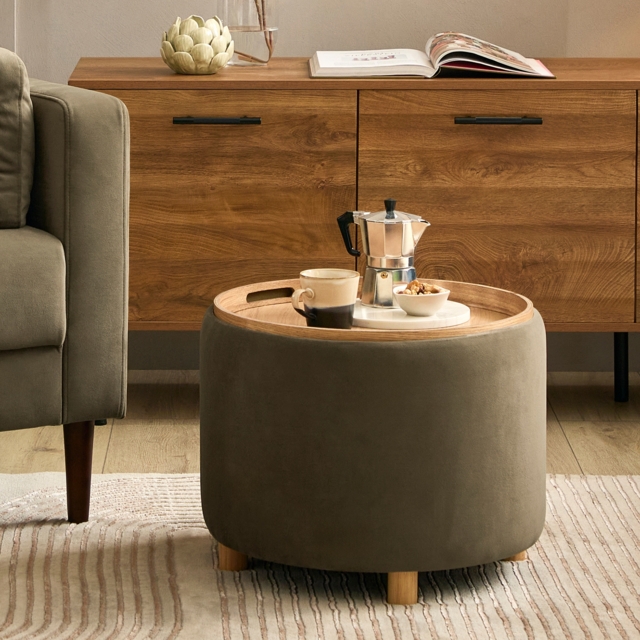 Lottie Velvet Ottoman with Storage - Olive Green by Homebase | ufurnish.com