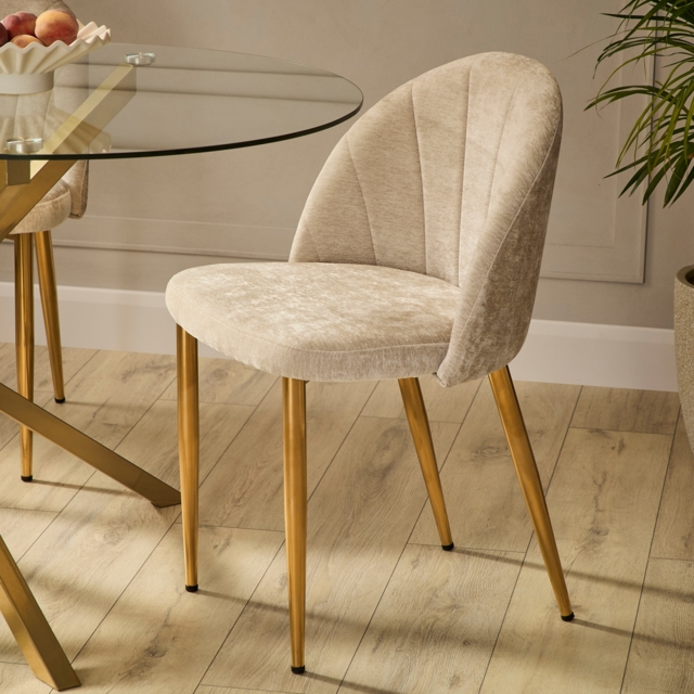 Set of 2 Illona Chenille Dining Chairs - Champagne by Homebase ...