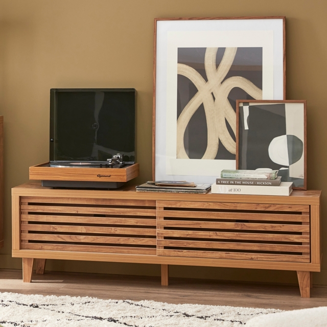 Erik Wide Slatted TV Stand by Homebase | ufurnish.com