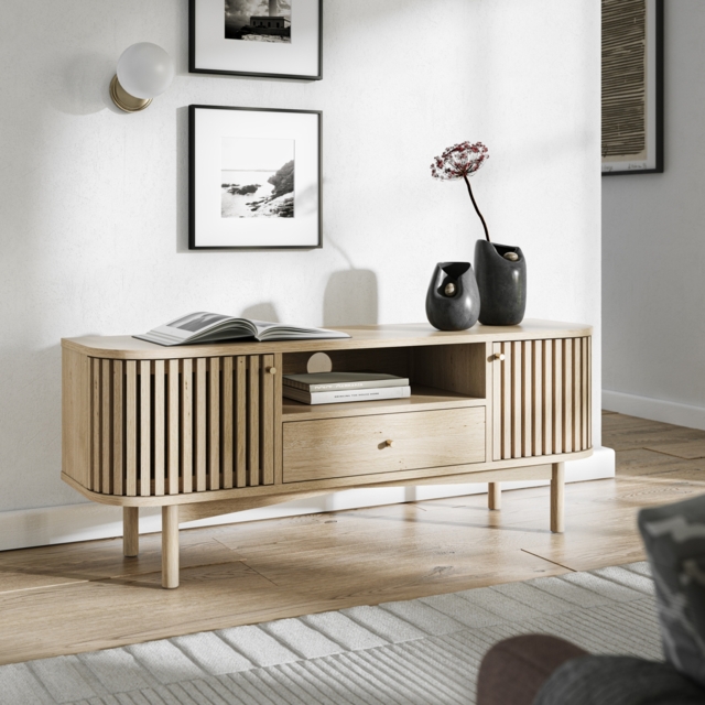 Finch Wide Oak Slatted TV Stand by Homebase | uFurnish.com