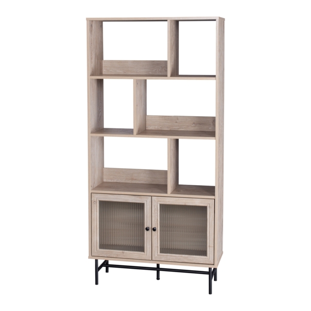 Wyatt Rib Glass Tall Display Cabinet - Whitewash by Homebase | ufurnish.com