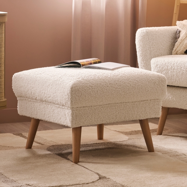 Scandi Savannah Boucle Footstool - White by Homebase | ufurnish.com