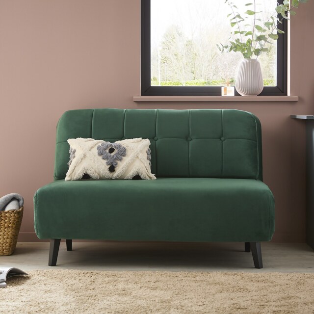 Draper Velvet Folding 2 Seater Sofa Bed - Emerald by Homebase ...