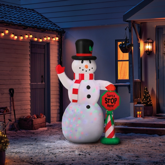 6ft Snowman with Disco Lights and Stop Sign Outdoor Inflatable ...