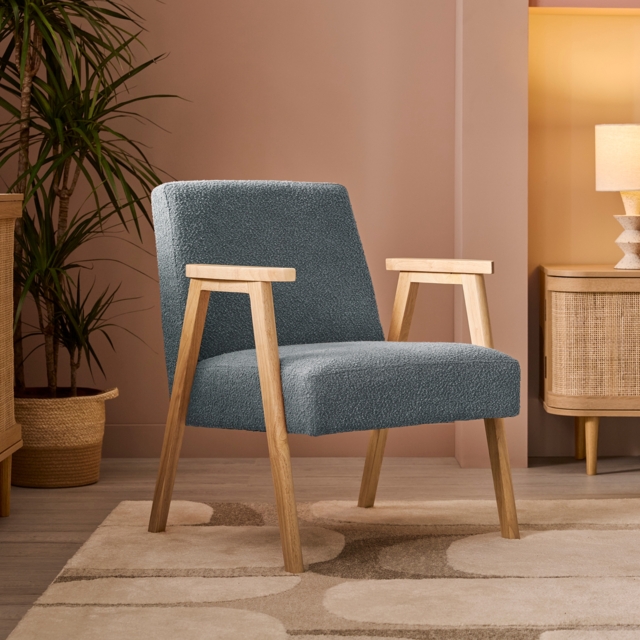 Alex Mid Century Boucle Armchair - Blue by Homebase | ufurnish.com