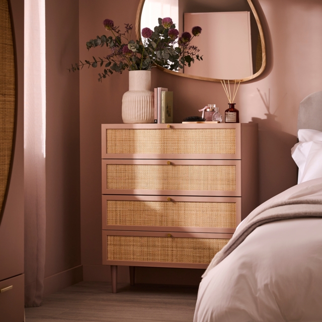 Gracie Rattan 4 Drawer Chest of Drawers - Dusky Pink by Homebase ...