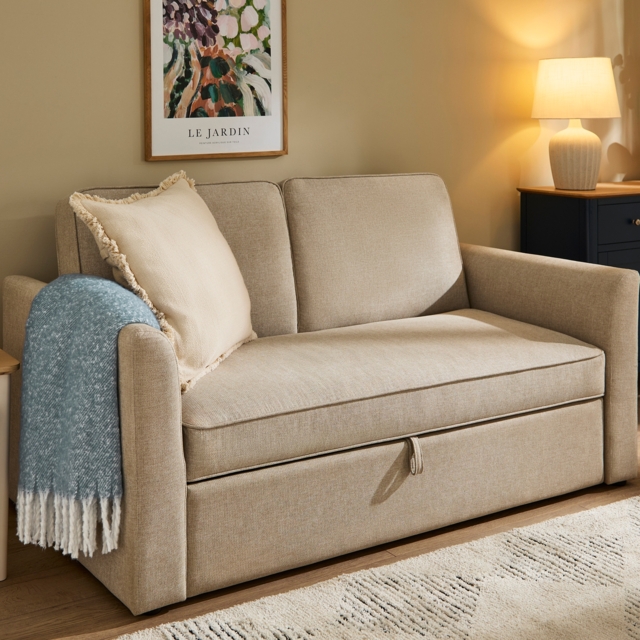 Milton Woven Fabric 2 Seater Sofa Bed - Neutral by Homebase | uFurnish.com
