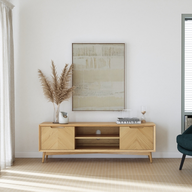 Hugh Wide TV Stand - Oak by Homebase | ufurnish.com