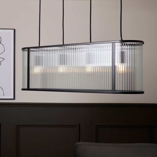 Finchley Diner Bar Ceiling Light - Black Ribbed Glass by Homebase ...
