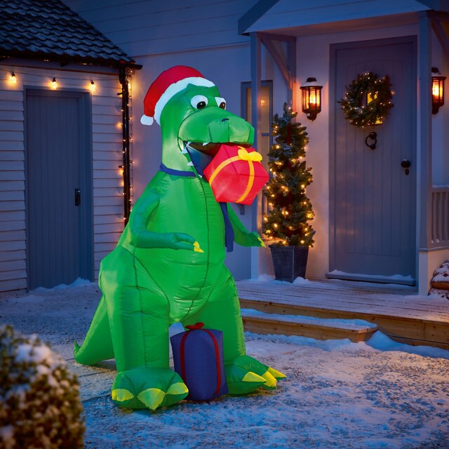 6ft T-Rex Inflatable Dinosaur Outdoor Christmas Decoration by Homebase ...