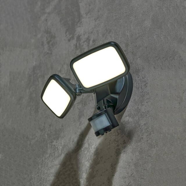 LED Outdoor Twin Spotlight with PIR Motion Sensor - Black by Homebase ...