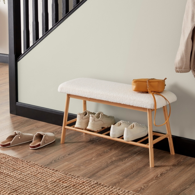 Isla Boucle Shoe Bench - White by Homebase | ufurnish.com