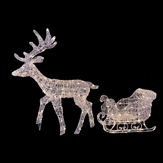 3 in 1 Acrylic LED Reindeer & Sleigh 3D Outdoor Christmas Light ...