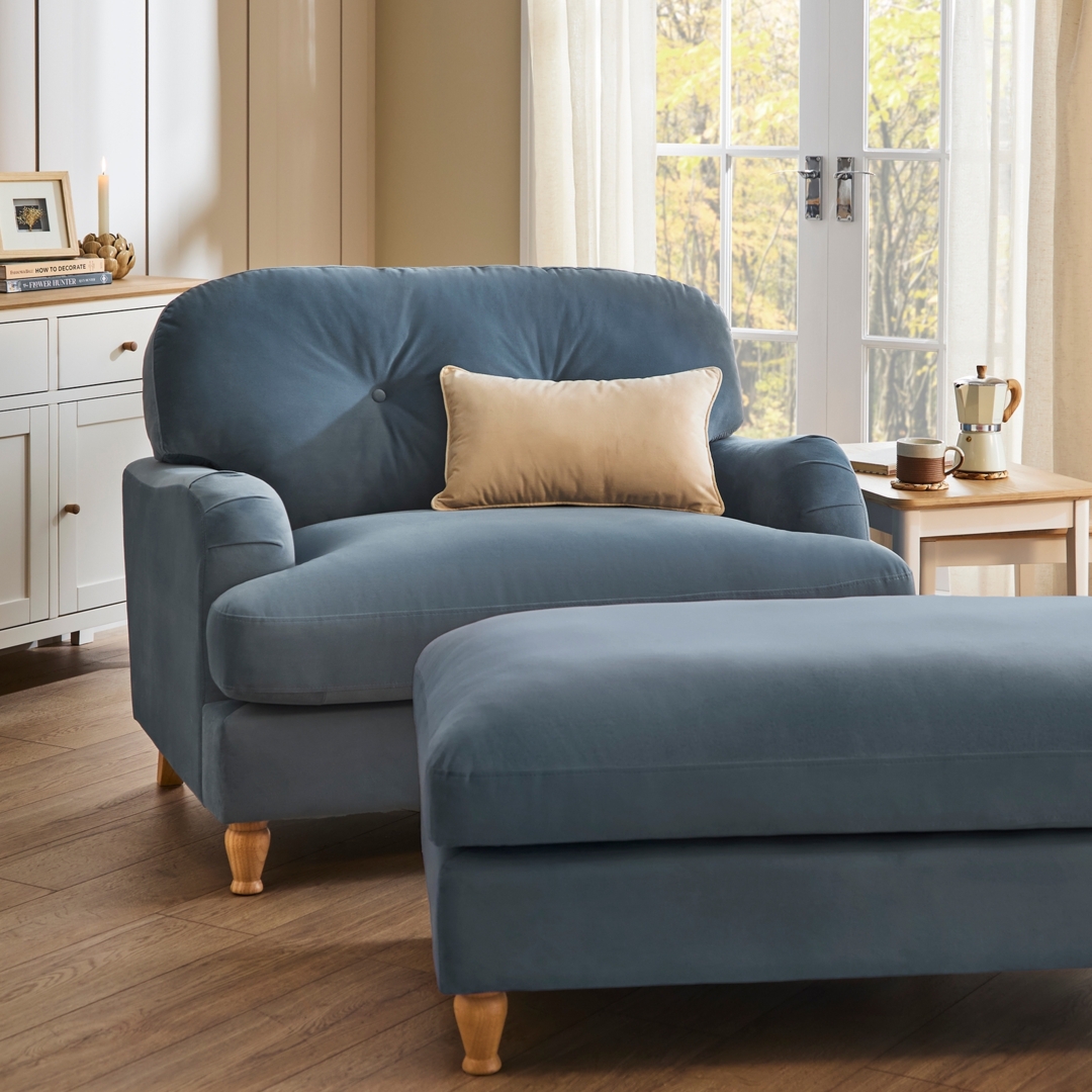 Dulcie Velvet Snuggle Chair Cadet Blue by Homebase ufurnish