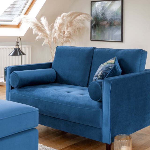 Harper Sofa Plush Blue 2 Seater by Honeypot Furniture | ufurnish.com