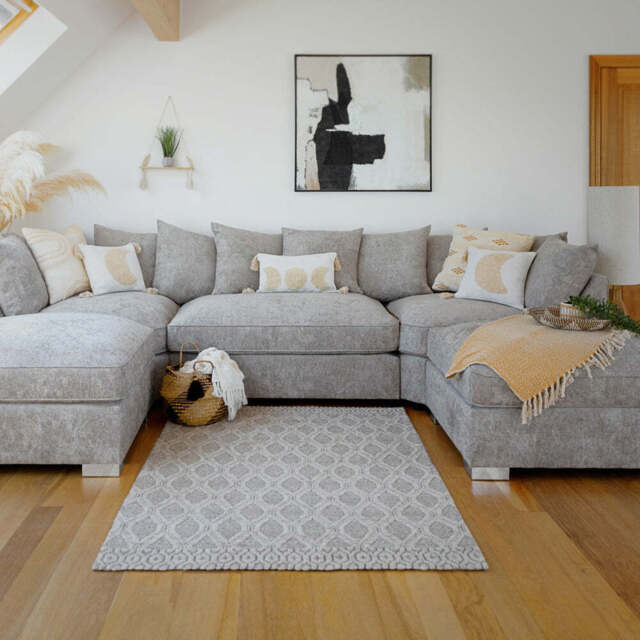 Bishop Scatterback Sofa Platinum U Shape Corner by Honeypot Furniture | ufurnish.com