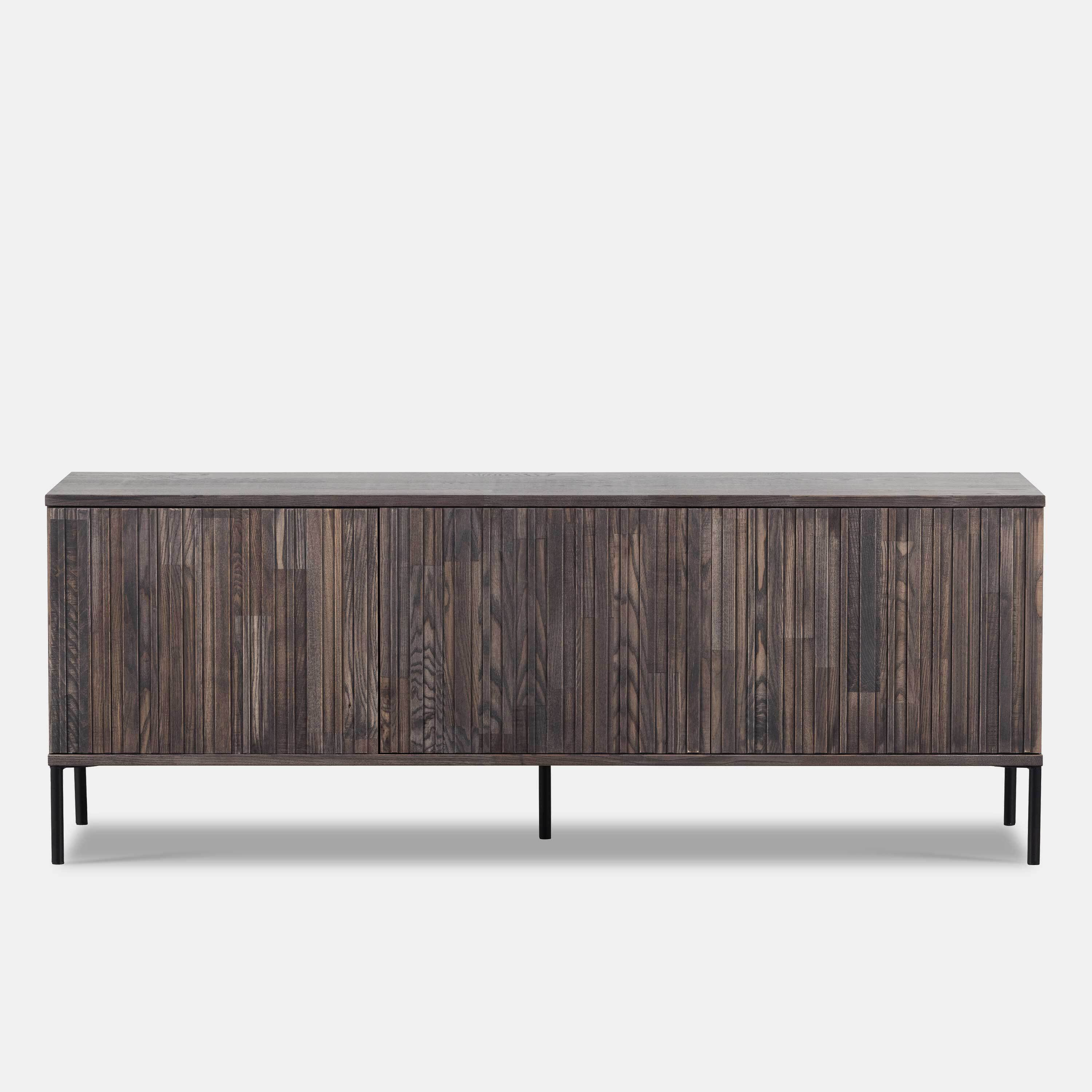 Slatted TV unit in ash - wide dark wood tv unit - ALETA by housecosy by ...