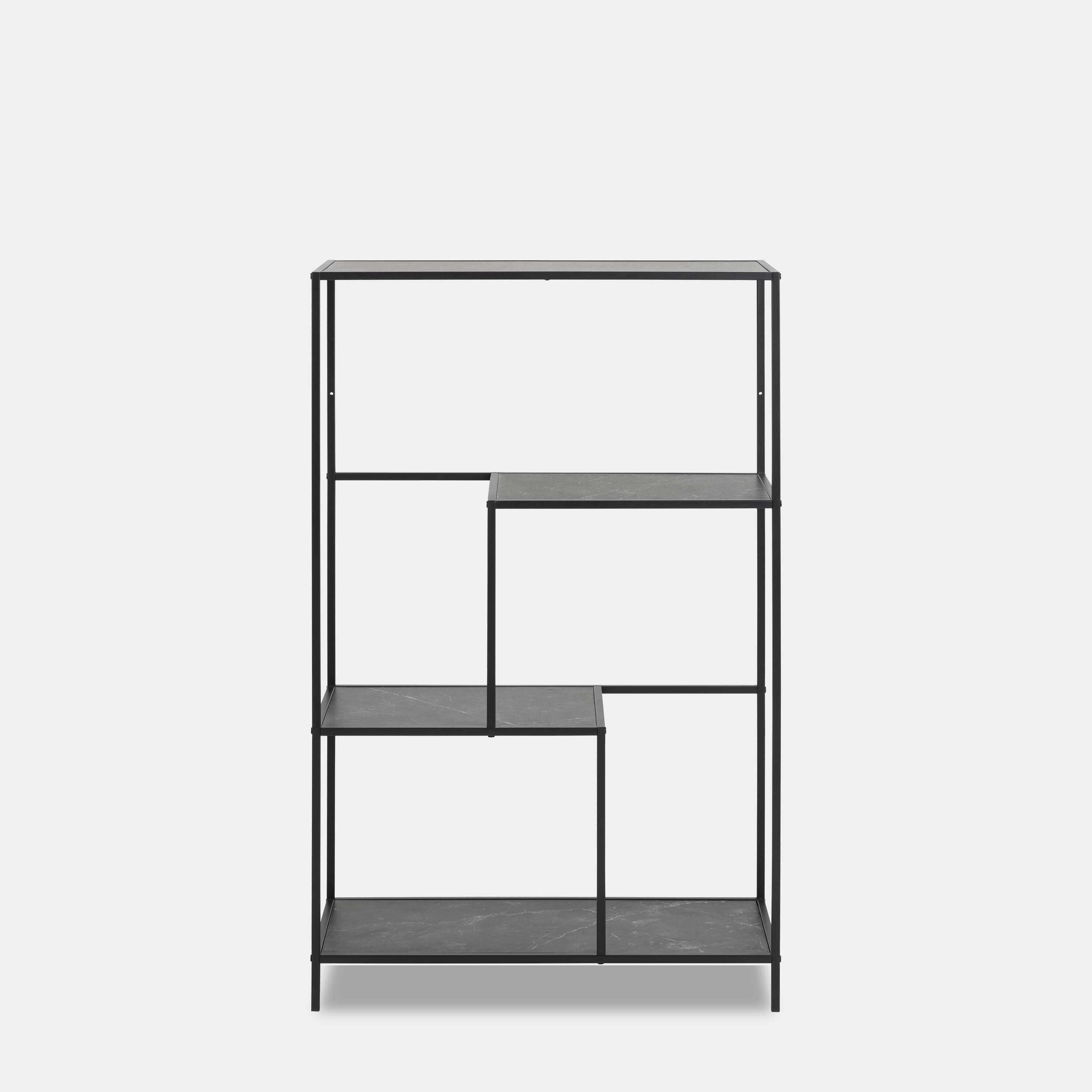 Low bookcase - black metal shelving unit with marble shelves - JETT by ...