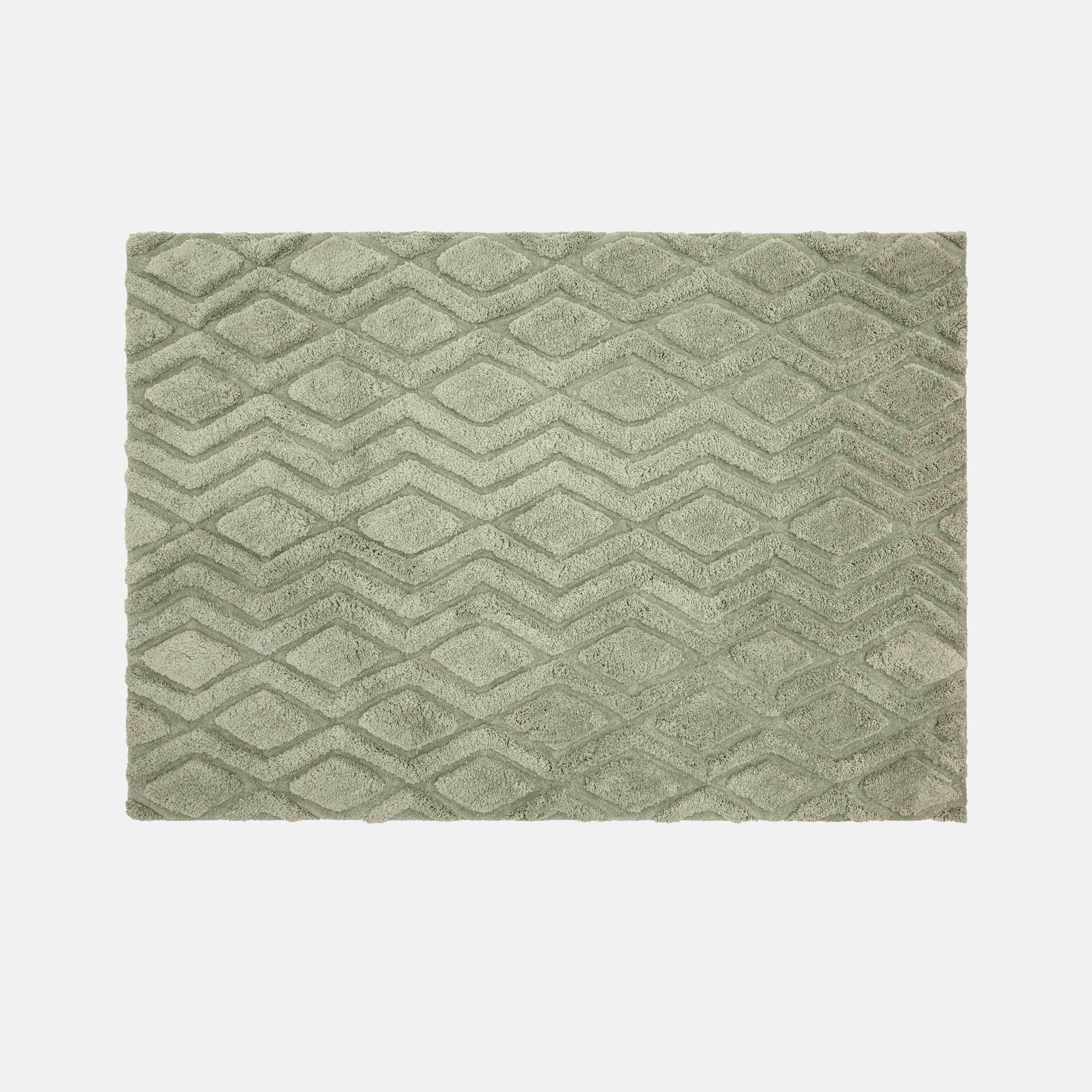 Shaggy rug - extra large sage green rug with geometric design - OSCAR ...