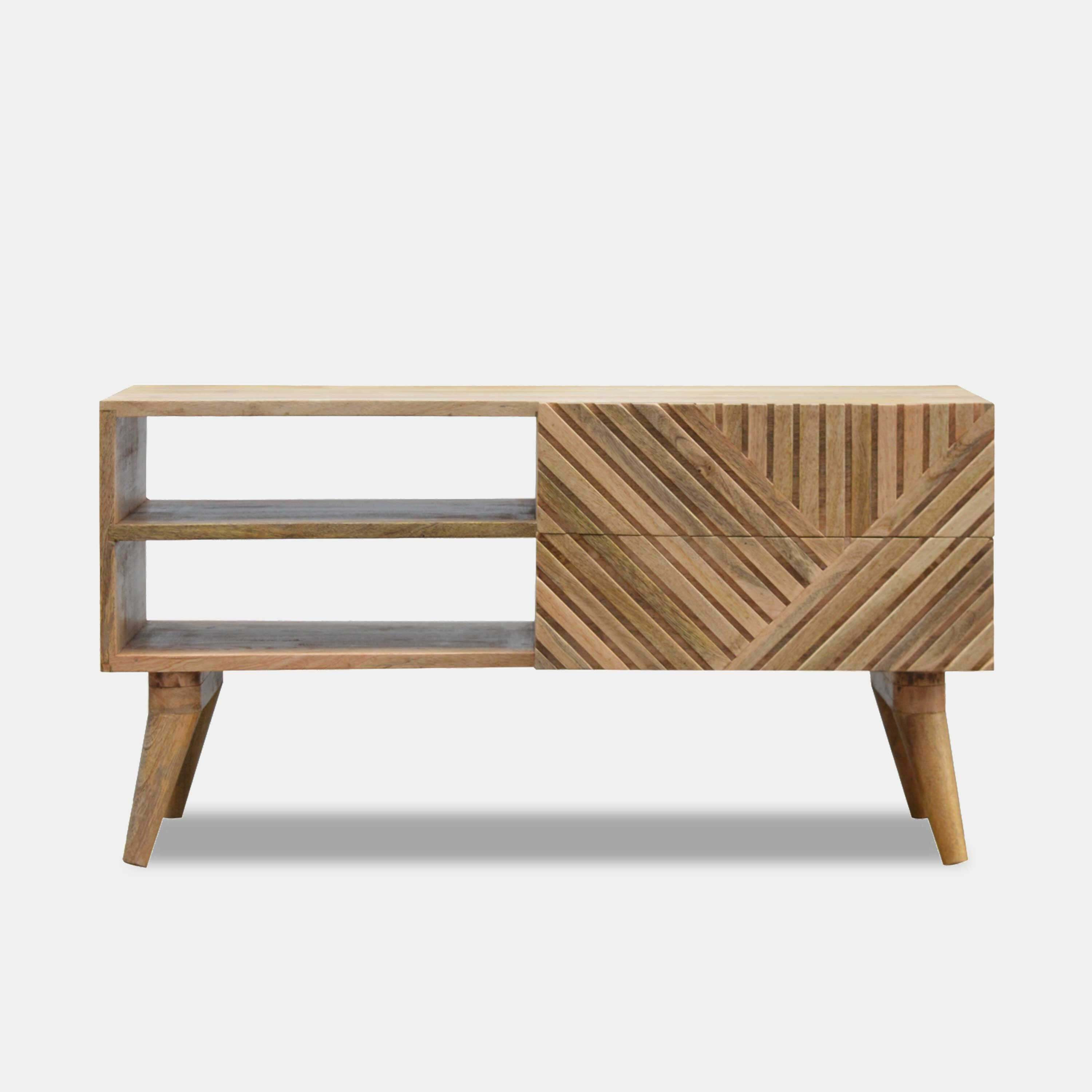 Mango Wood TV Unit - Light Wood TV Stand Slatted Front - Linea by ...