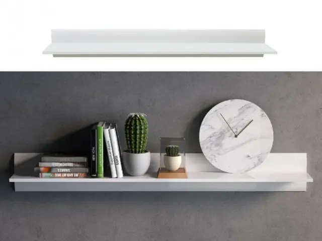 Long Wall Shelf Floating White High Gloss Modern Display Panel 150cm ...