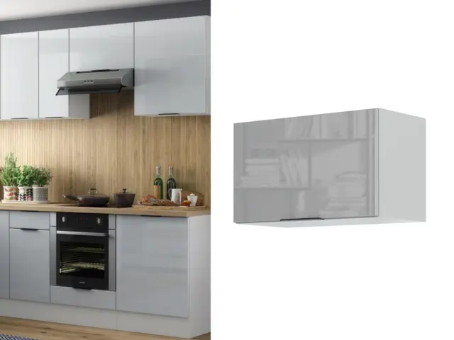 Kitchen Wall Cabinet Light Grey Gloss Extractor Fan Cooker Hood Housing ...