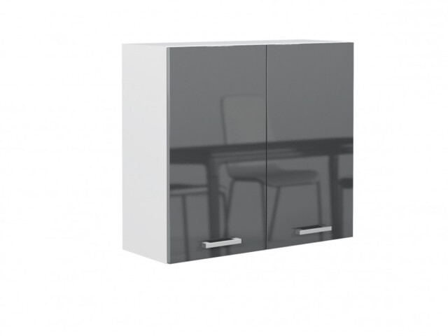 Kitchen Wall Cabinet 800mm Cupboard Wall Unit Dark Grey Gloss Acrylic 2 ...