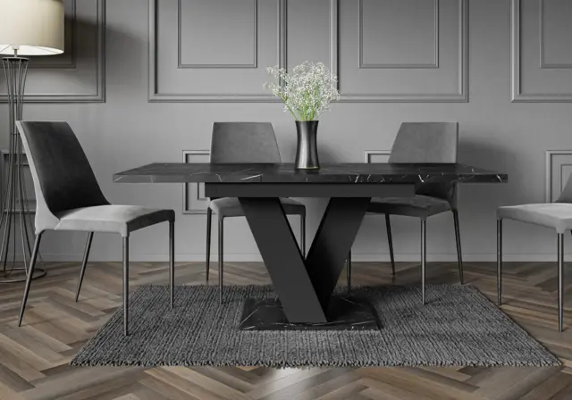 Marble Dining Table Extendable Black Marble Effect Dining Table ...