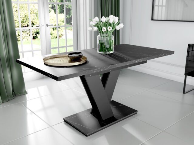 Marble Extendable Dining Table Black Marble Effect Small Kitchen Table ...