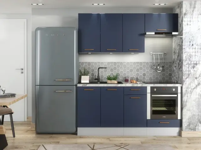 Kitchen Cabinet Set 6 Units Complete Cupboards DIY 180cm Navy Blue Slab ...