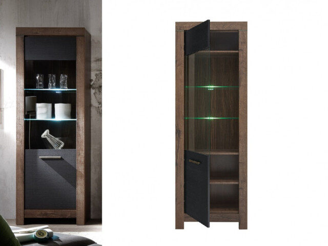 Modern Tall Glass Display Cabinet Half Glass Door Storage Unit LED ...